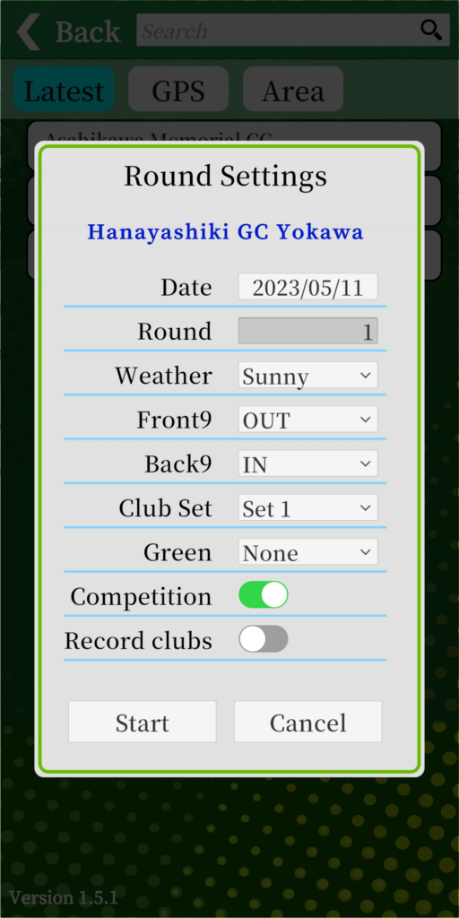 Home screen – Round Settings | Shot Navi Products Manual